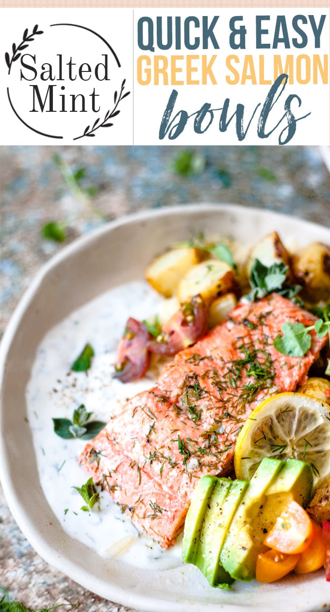 30 Minute Sheet Pan Baked Greek Salmon Recipe • Salted Mint