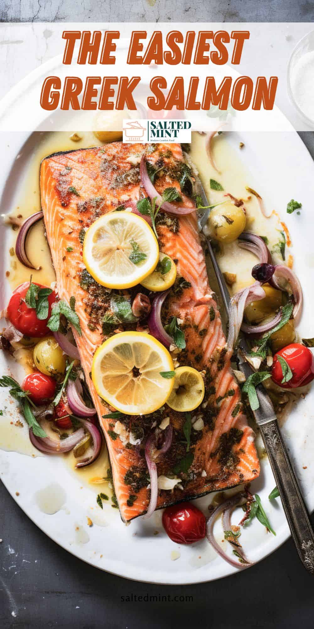 Quick And Easy Greek Salmon • Salted Mint