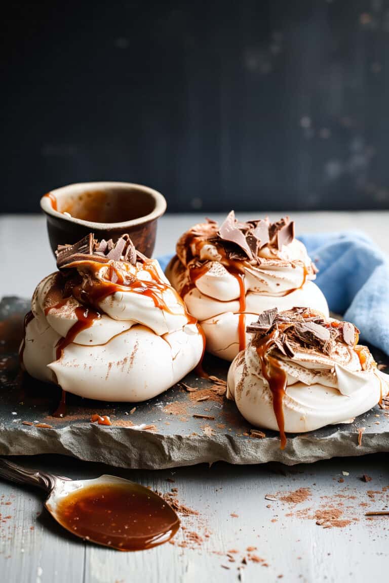 Easy Chocolate Pavlova with Salted Caramel Sauce • Salted Mint