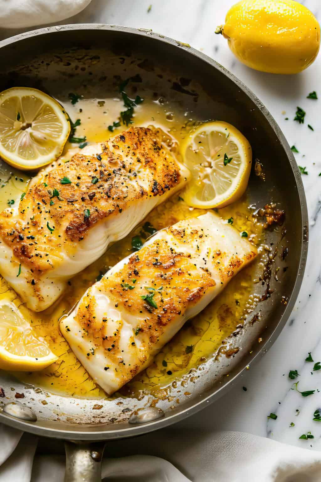 Easy Pan Fried Cod With Lemon Butter Sauce • Salted Mint
